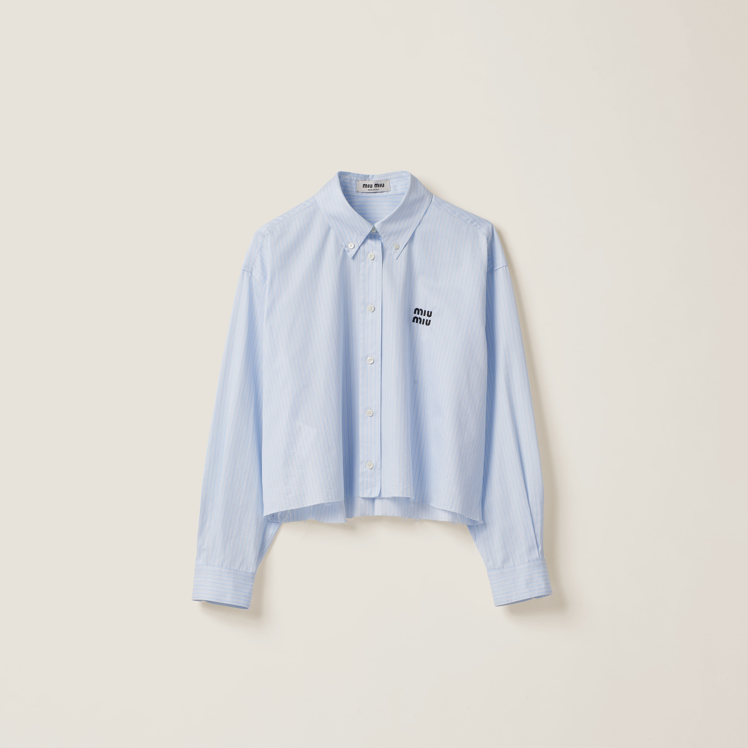 Miu Miu Striped Cotton Shirt - Sky Blue/White | Editorialist
